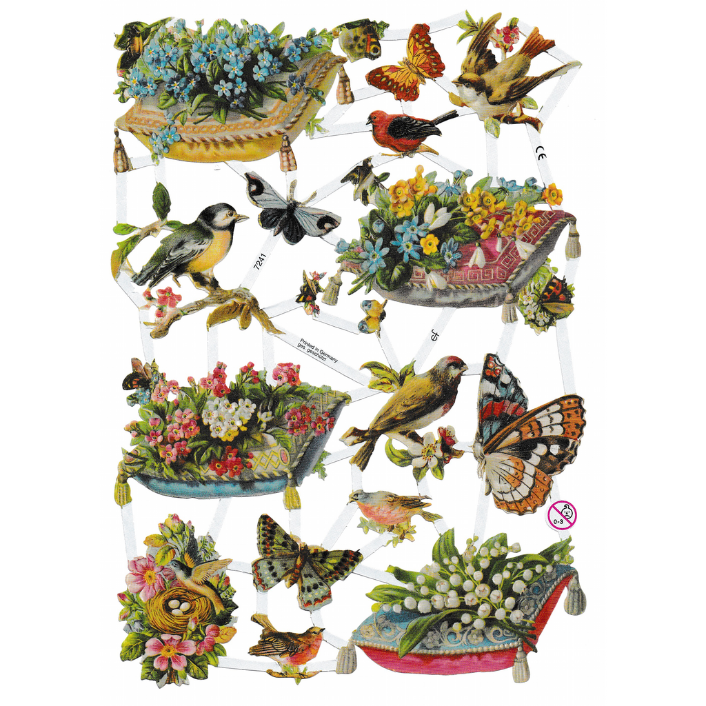 Vintage Lithography Sheet Birds Flowers | 84 - Meissa print